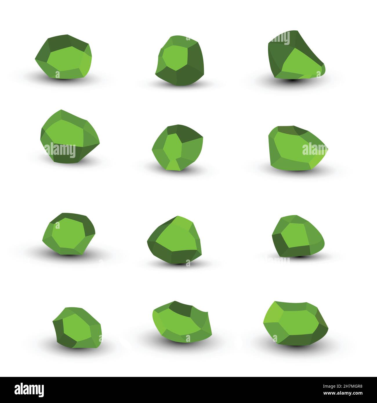 Cartoon stones. Rock stone isometric set. Green boulders, natural ...