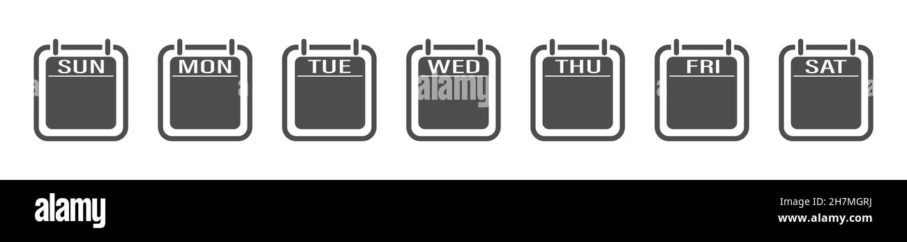 set of calendar icons with days of the week. A flip calendar with the ...