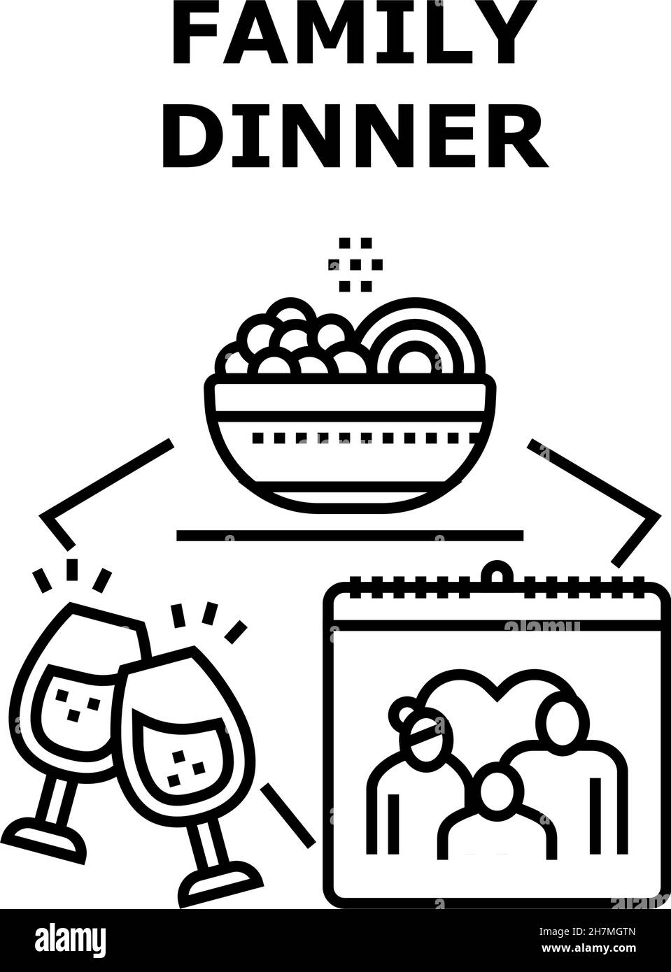 Family Dinner Vector Concept Black Illustration Stock Vector Image ...