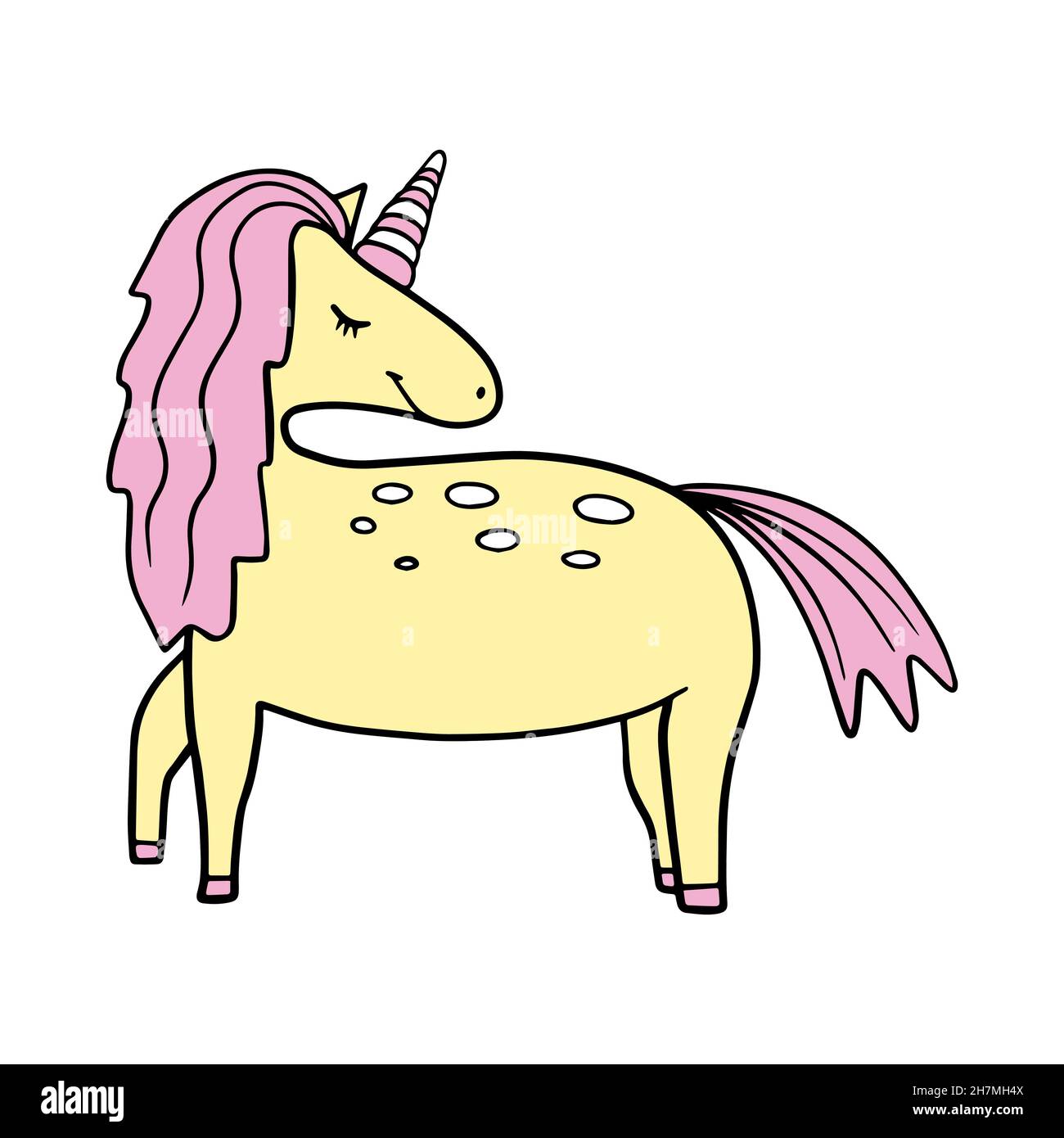 Cute unicorn simple cartoon vector. Simple line doodle icon isolated on ...