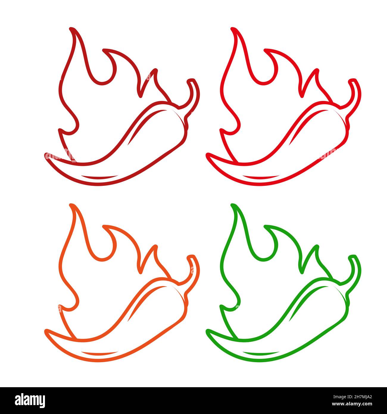 Icons with Chili Pepper Spice Levels. Hot pepper sign with fire flame ...