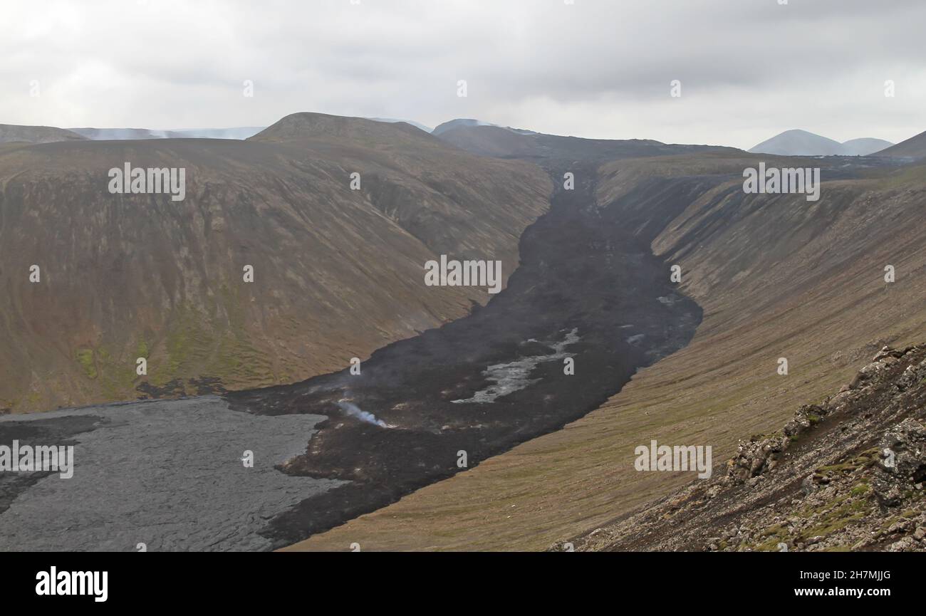Closeup of the new lavafield of the volcano eruption at Fagradalsfjall ...