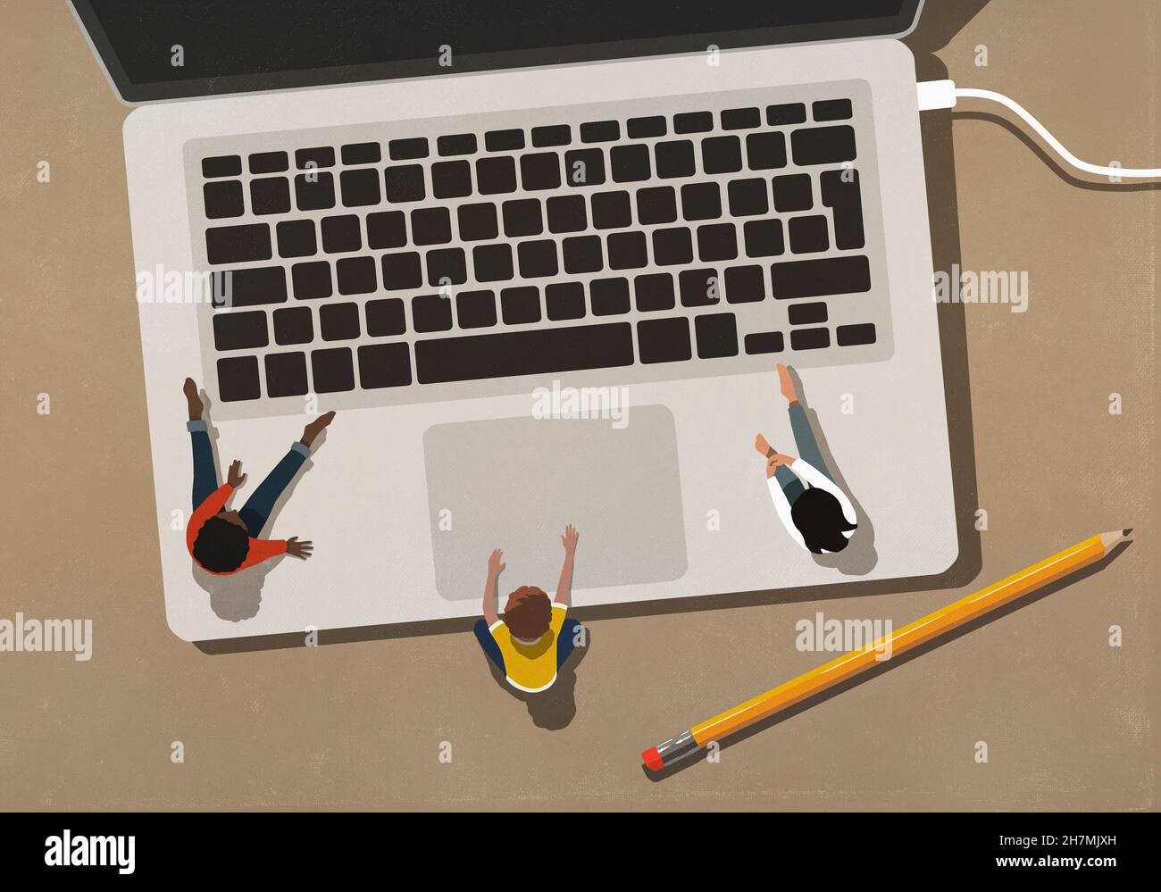 Kids sitting at laptop keyboard Stock Photo - Alamy