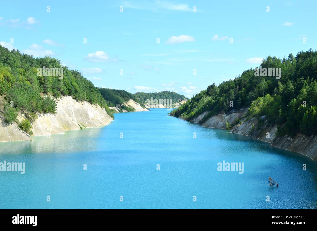Artificial lake was is formed after the extraction of chalk in an ...