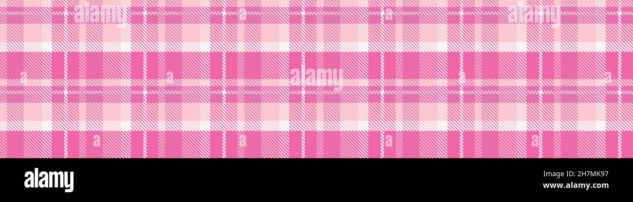 Girly pink seamless plaid vector border. Gingham bright color checker ...