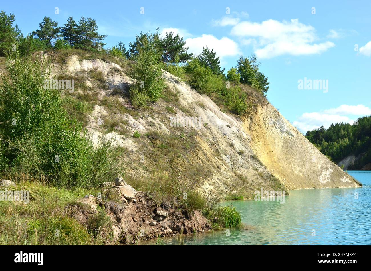 Artificial lake was is formed after the extraction of chalk in an ...