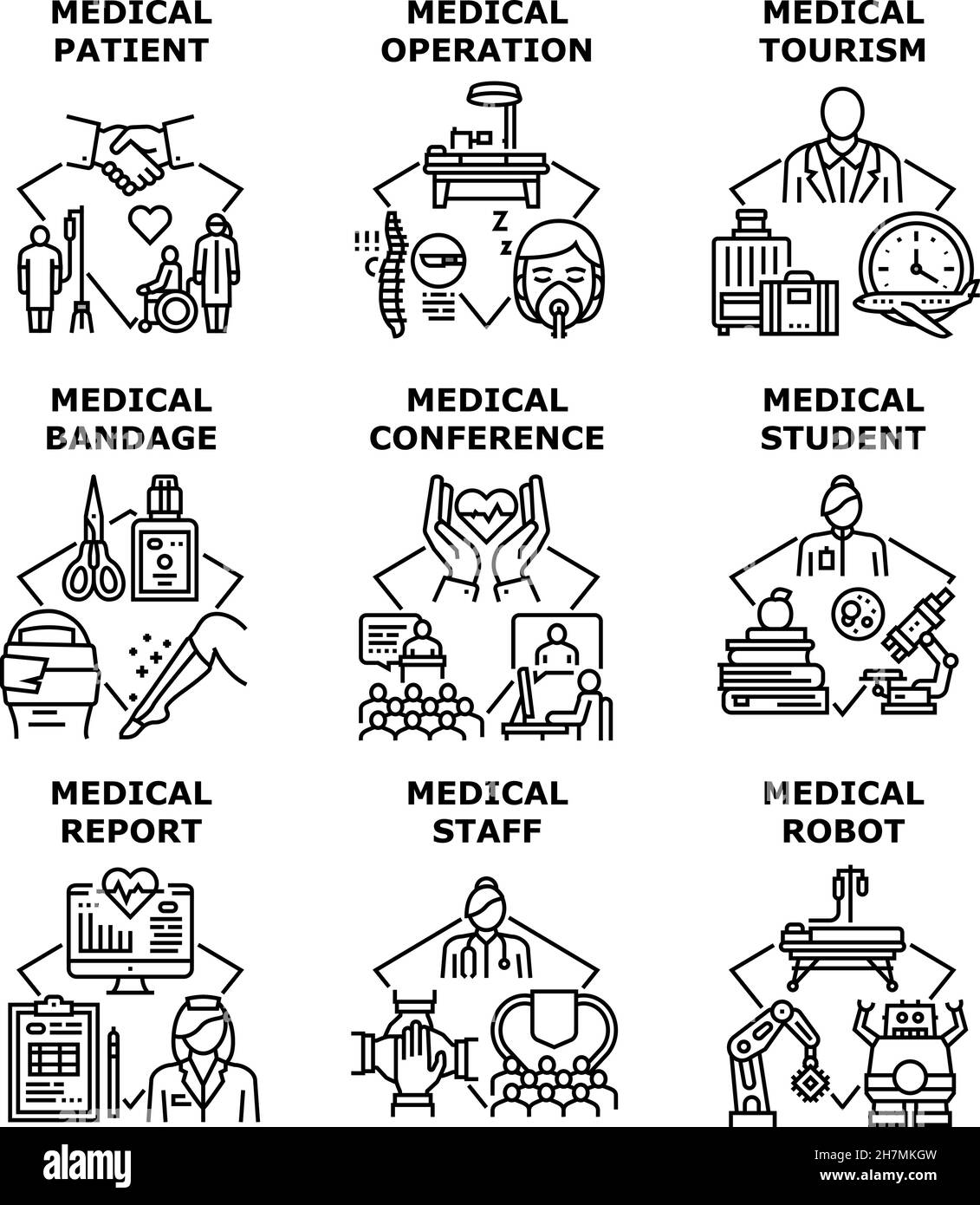 Medical Tourism Set Icons Vector Illustrations Stock Vector Image & Art ...