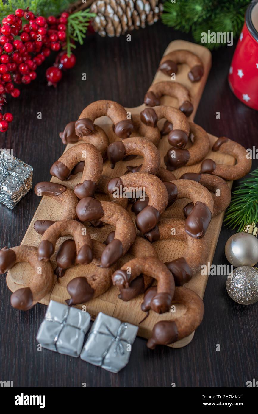 chocolate crescent christmas cookies Stock Photo - Alamy