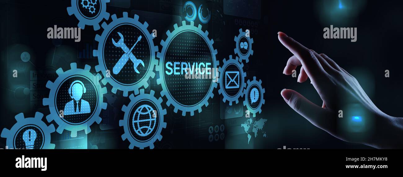 Service support customer help call center Business technology button on ...