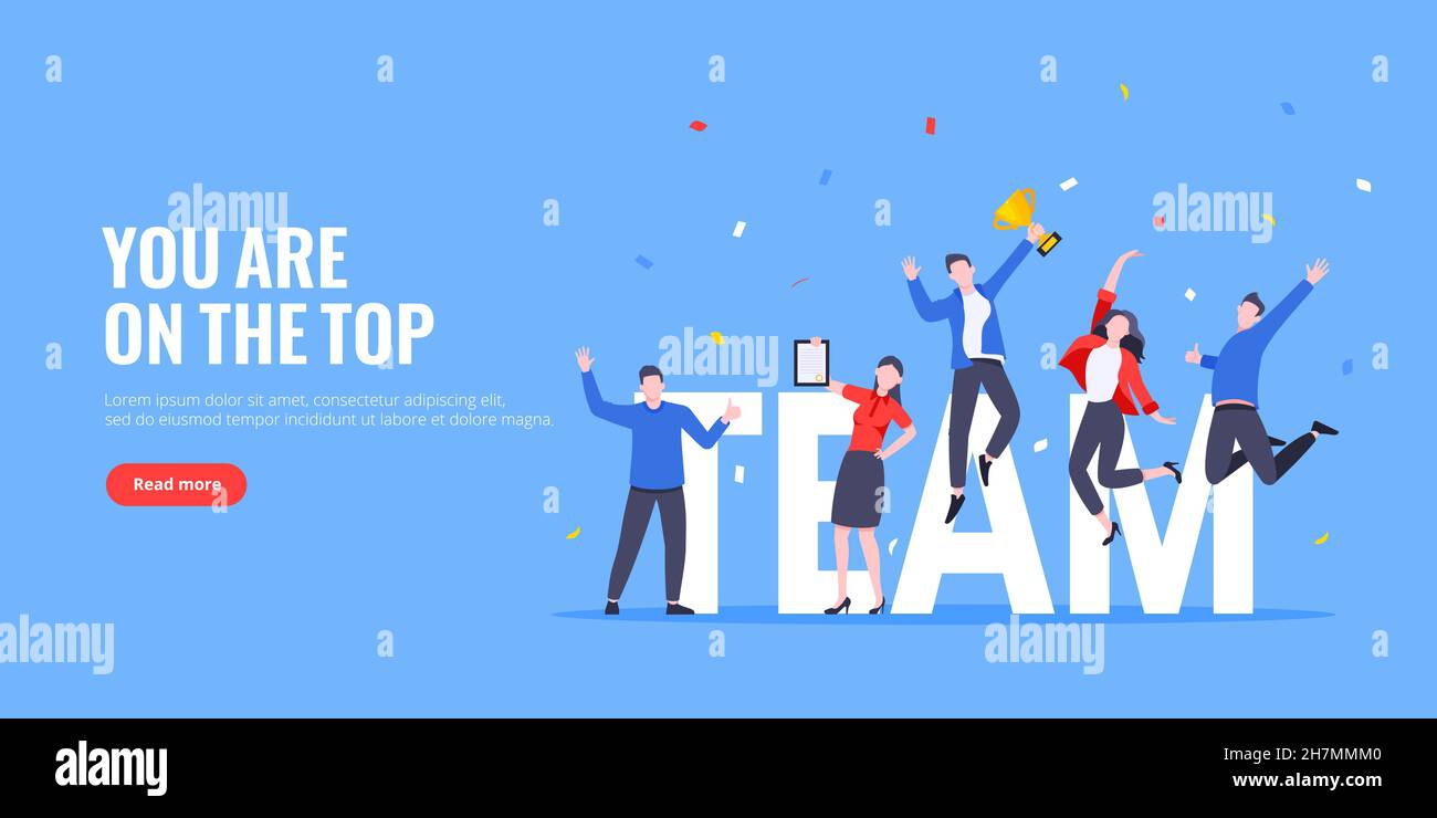 Happy business team employee team winners award ceremony flat style ...