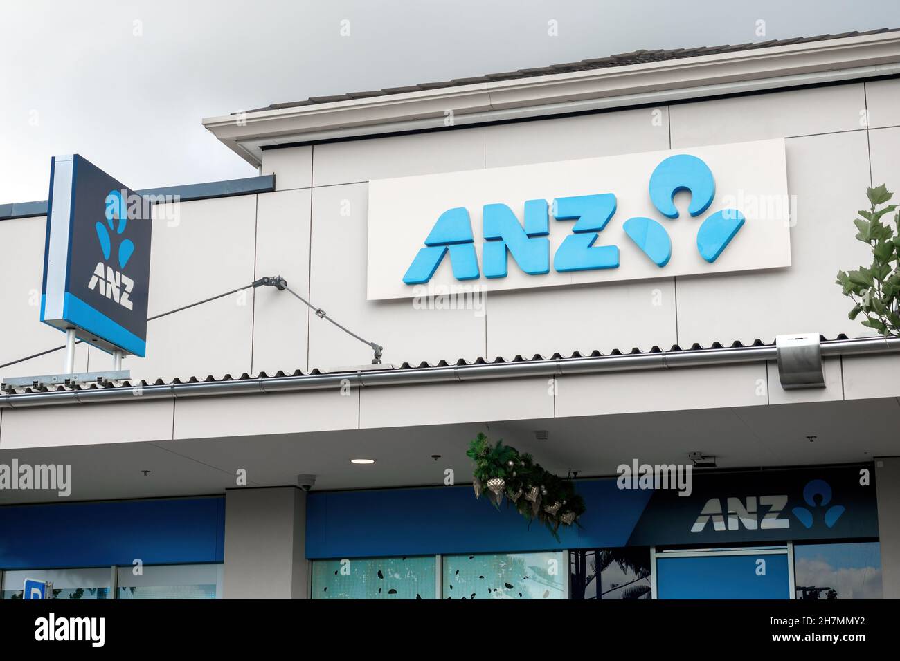AUCKLAND, NEW ZEALAND - Nov 23, 2021: View of ANZ bank branch sign ...