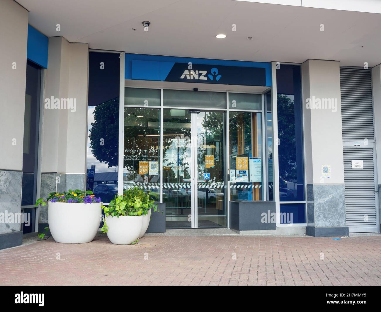 AUCKLAND, NEW ZEALAND - Nov 23, 2021: View of ANZ bank branch sign ...