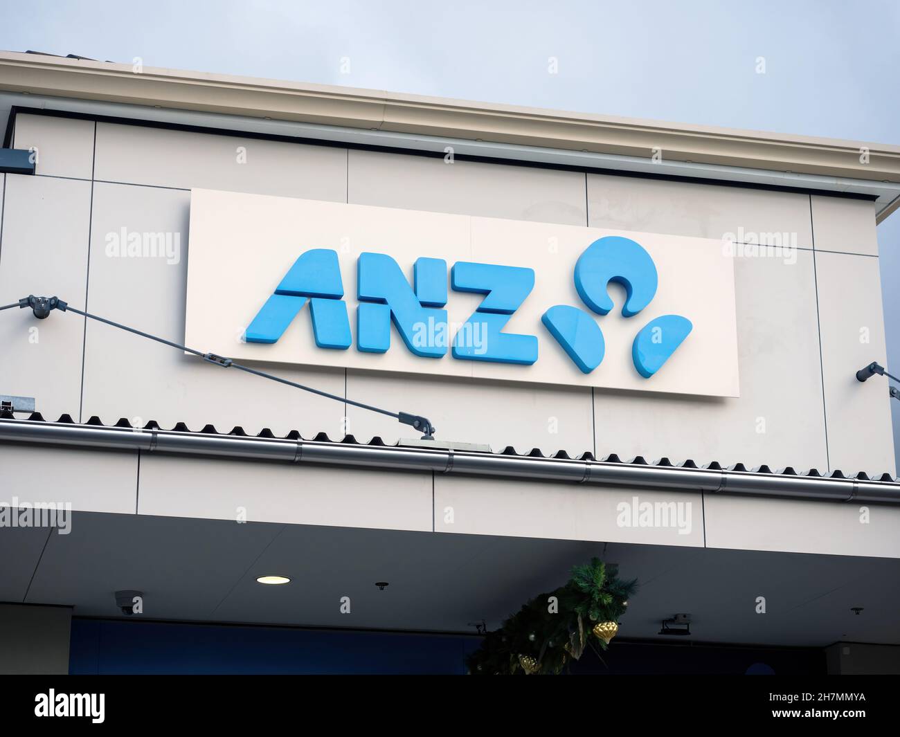 AUCKLAND, NEW ZEALAND - Nov 23, 2021: View of ANZ bank branch sign ...