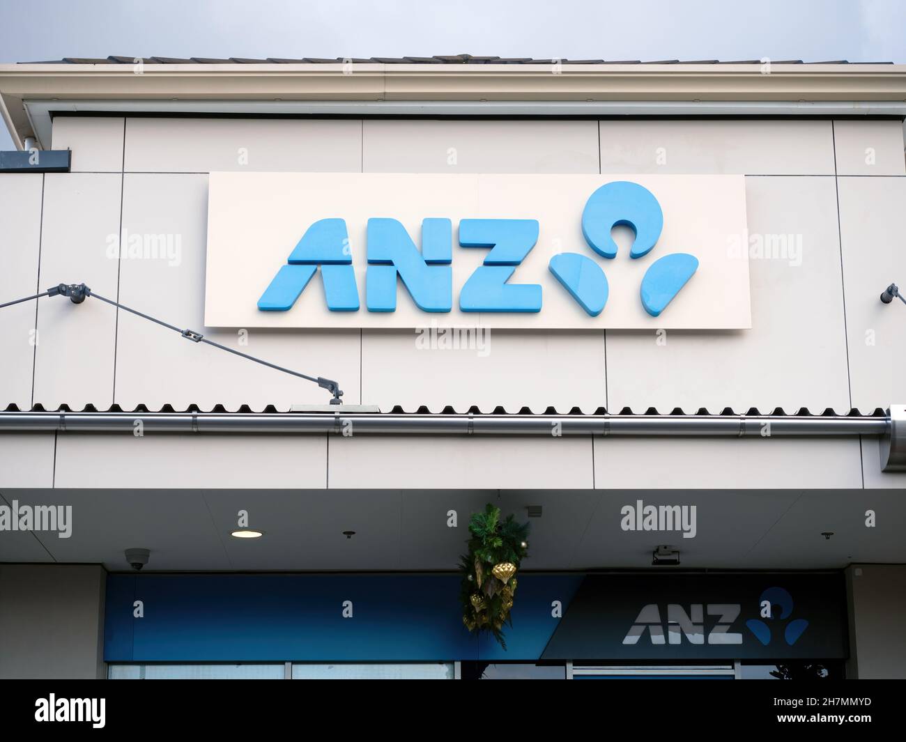 AUCKLAND, NEW ZEALAND - Nov 23, 2021: View of ANZ bank branch sign ...