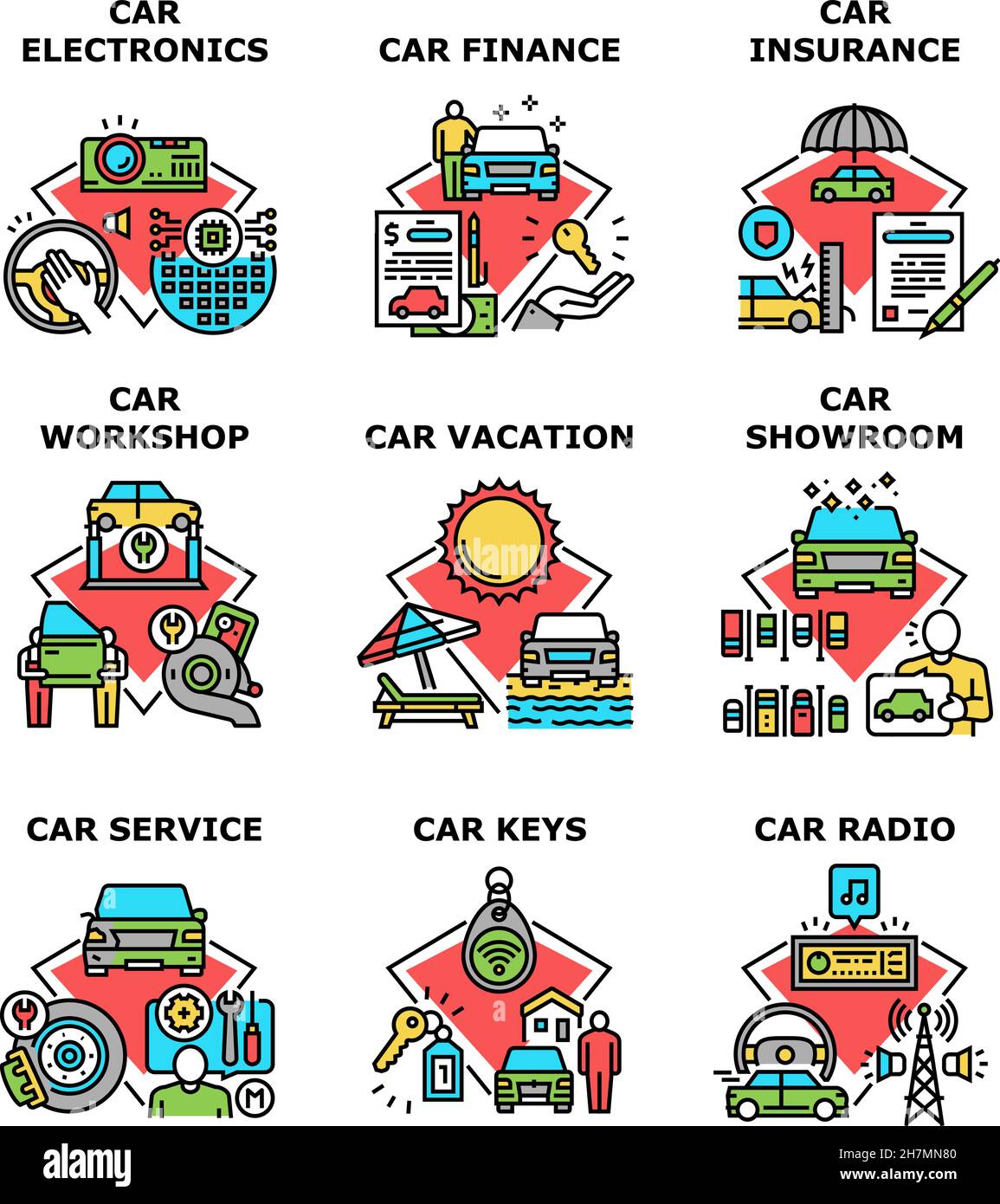 Car Electronics Set Icons Vector Illustrations Stock Vector Image & Art ...