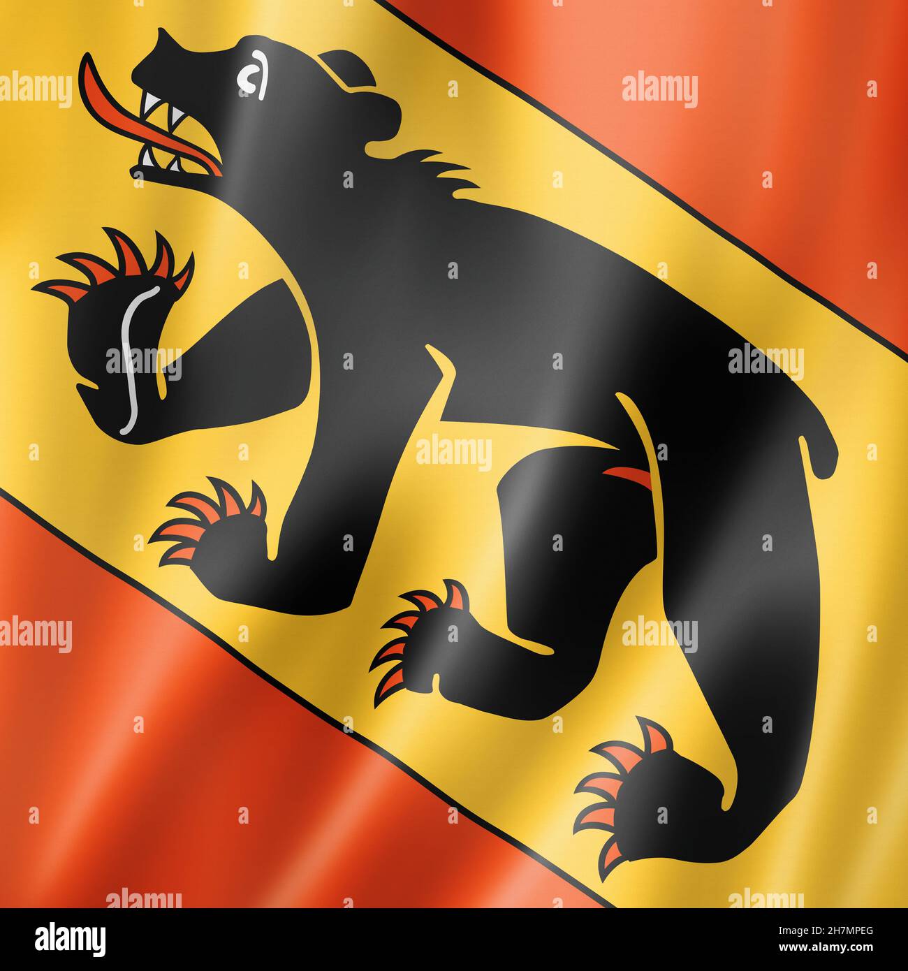 Bern canton - State - flag, Switzerland waving banner collection. 3D ...