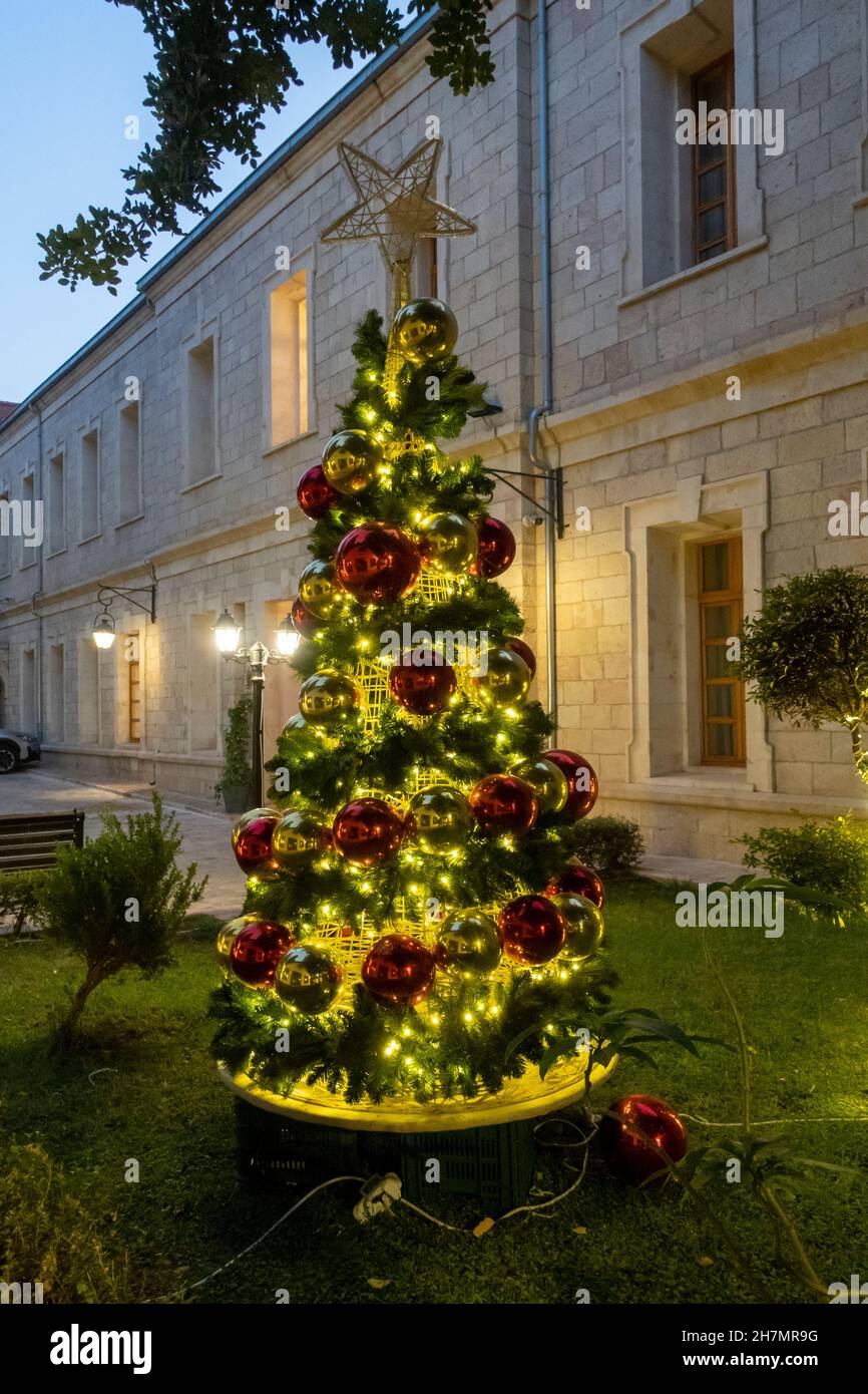An illuminated Christmas tree displayed at the inner courtyard of ...