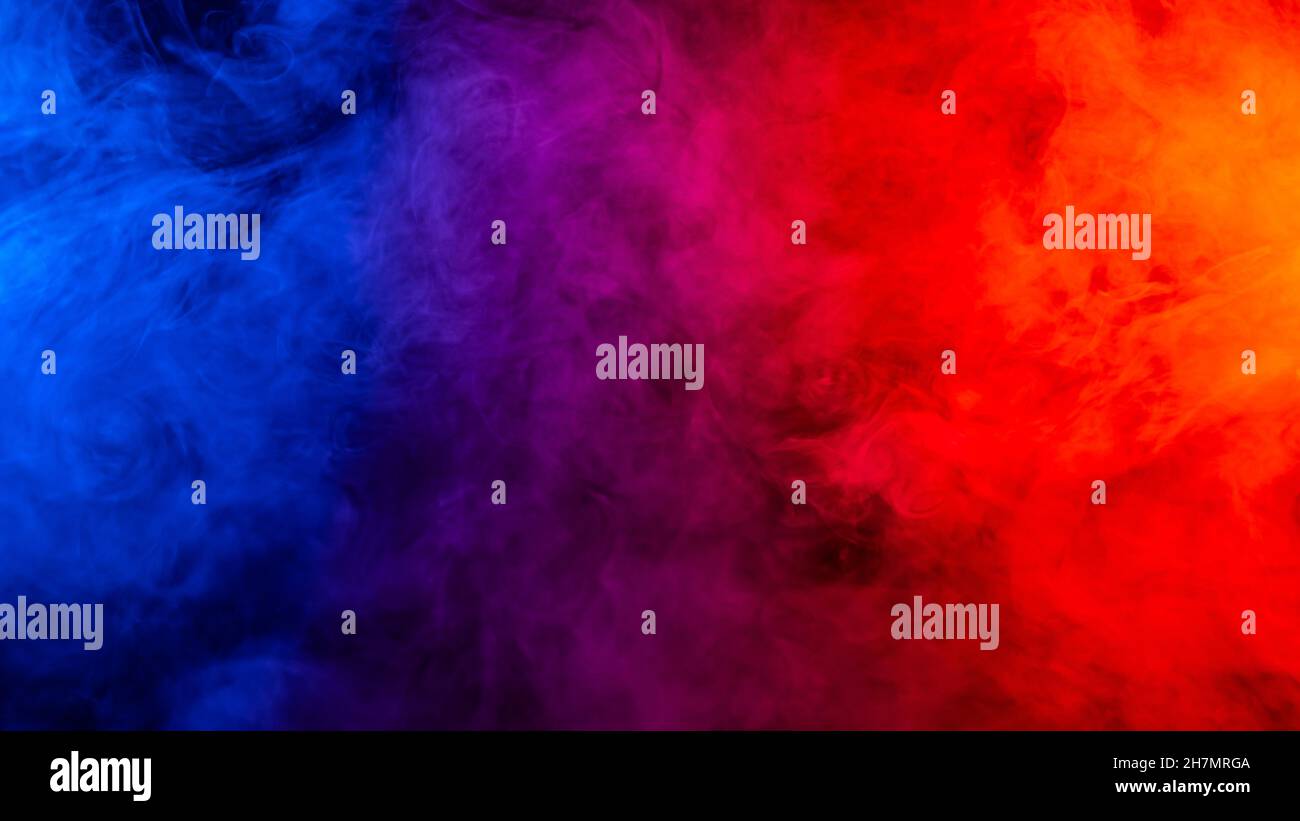 Fog in red blue neon light on black background Stock Photo - Alamy