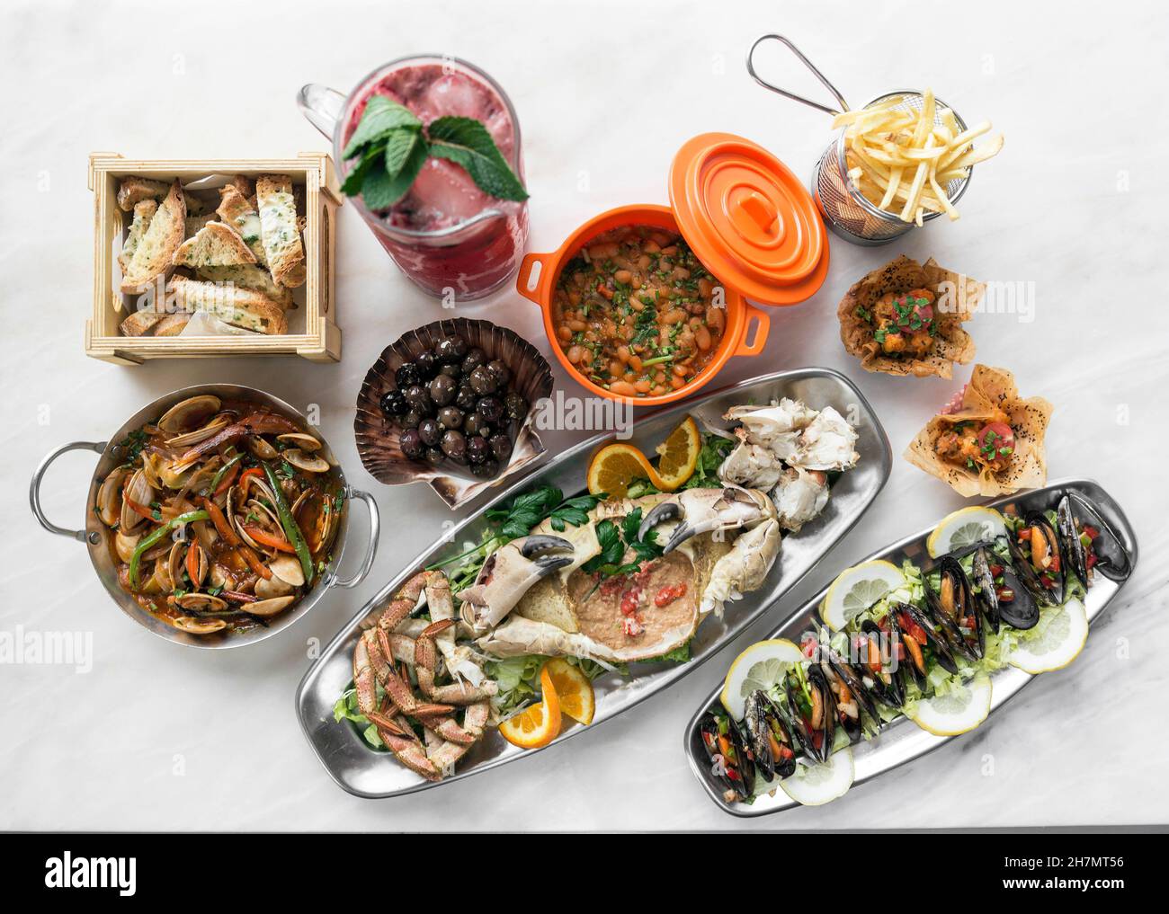 mixed spanish gourmet tapas sharing set selection on restaurant table ...