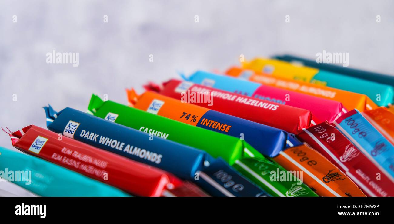 Kiev Ukraine - October 2021 chocolate Ritter Sport bars. German ...