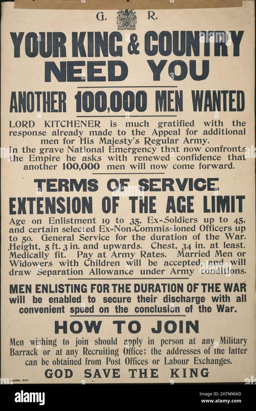 Enlist Poster - British World War One Propaganda - 22 Stock Photo - Alamy