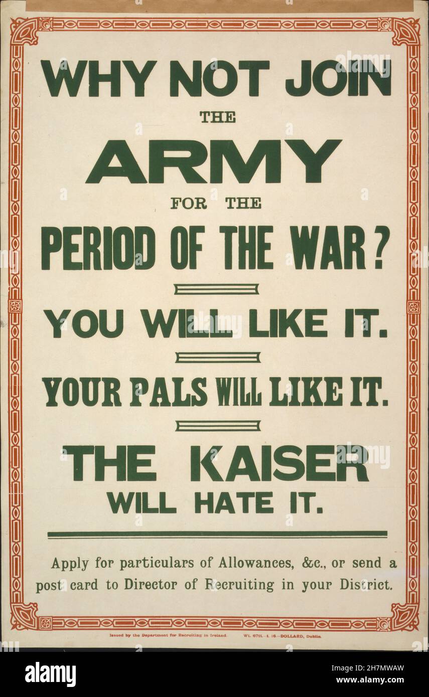 Enlist Poster - British World War One Propaganda - 33 Stock Photo - Alamy
