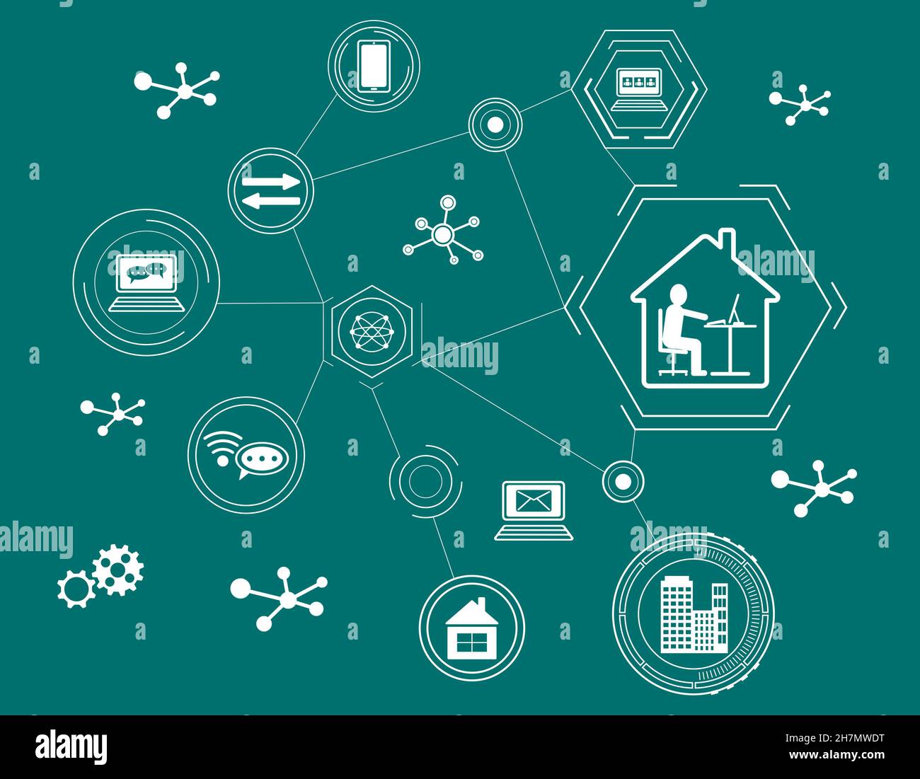 Concept of work from home with connected icons Stock Photo - Alamy