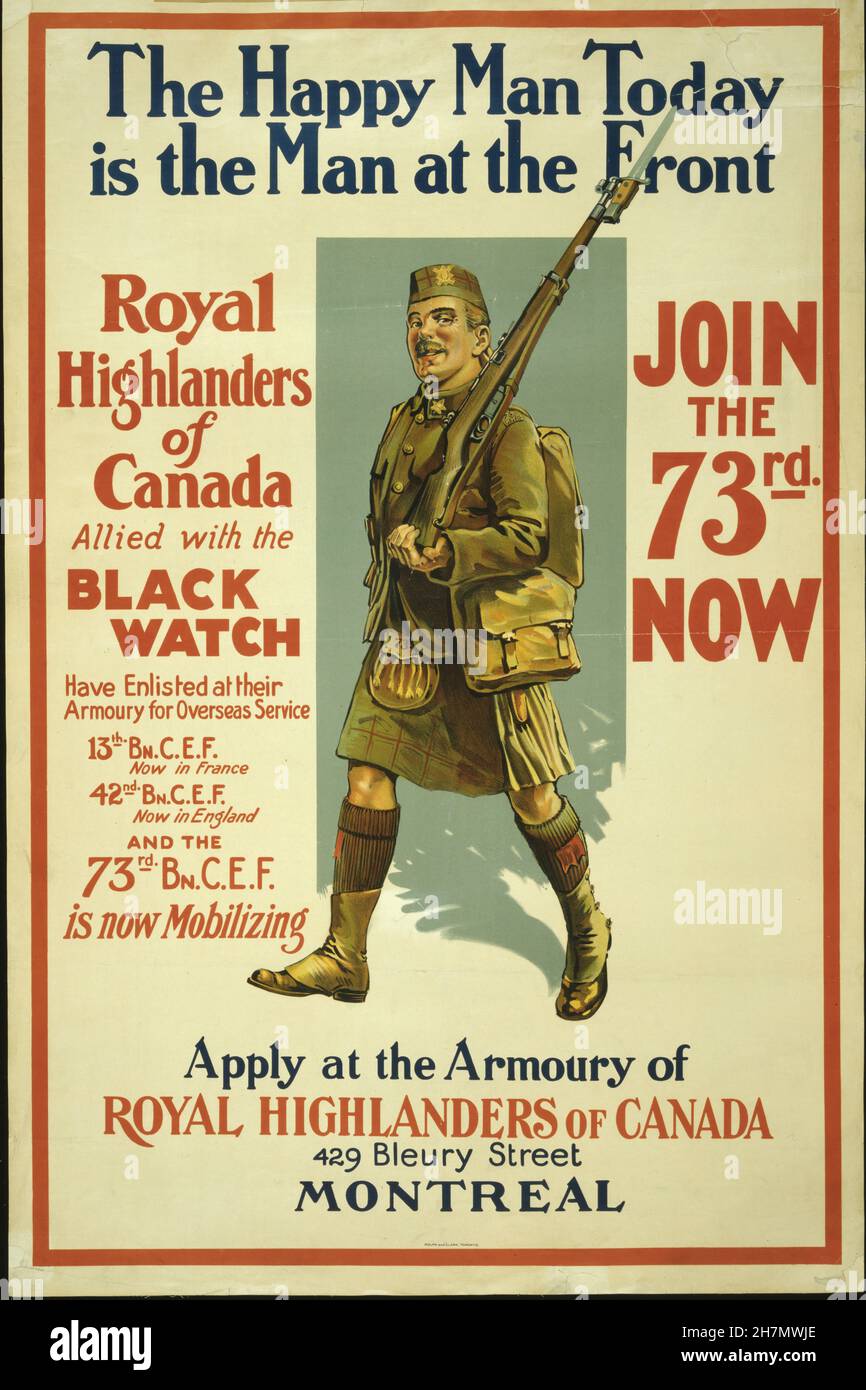 Enlist Poster - Canadian World War One Propaganda - 1914-1918 - 10 Stock Photo - Alamy