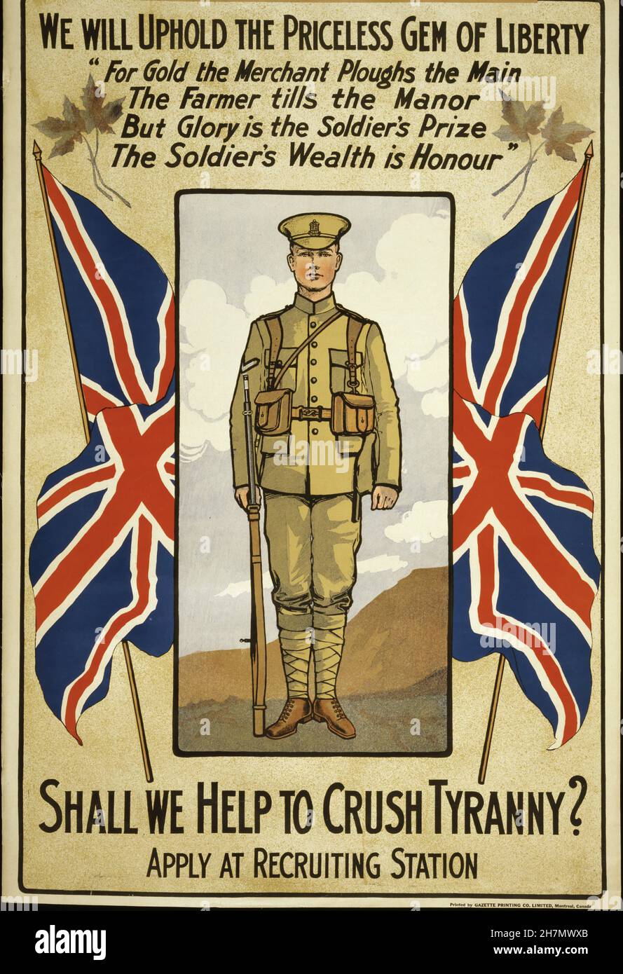 Enlist Poster - Canadian World War One Propaganda - 1914-1918 - 21 Stock Photo - Alamy