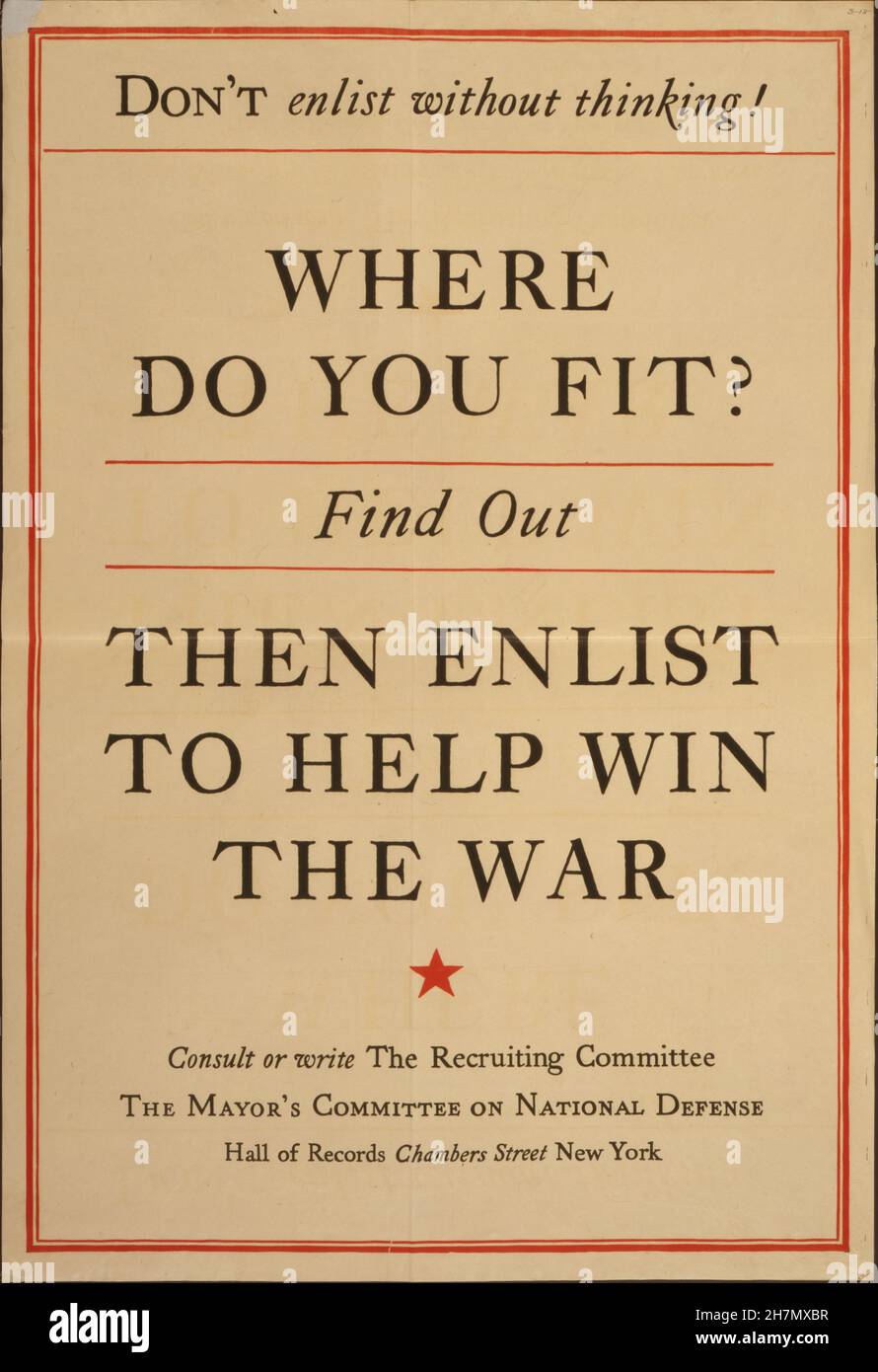 Enlist Poster - U.S World War One Propaganda - 214 Stock Photo - Alamy