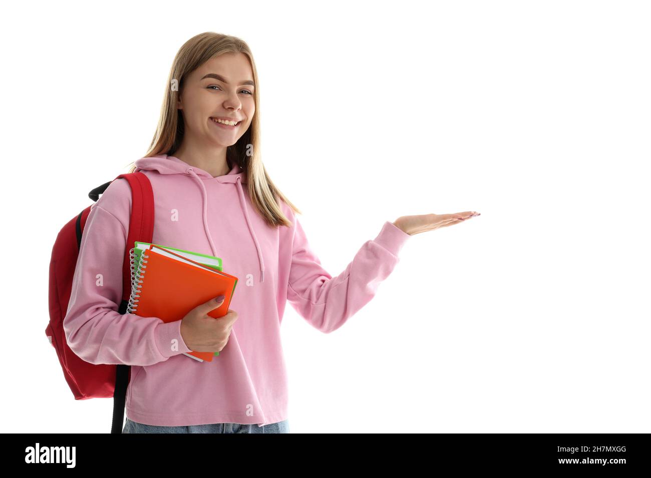 Attractive student girl isolated on white background Stock Photo - Alamy