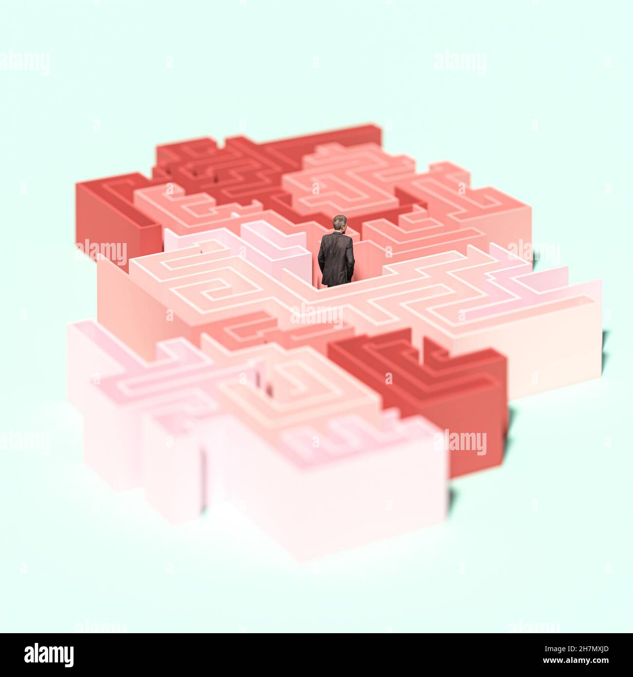 man lost in a pink maze. 3d render models Stock Photo - Alamy