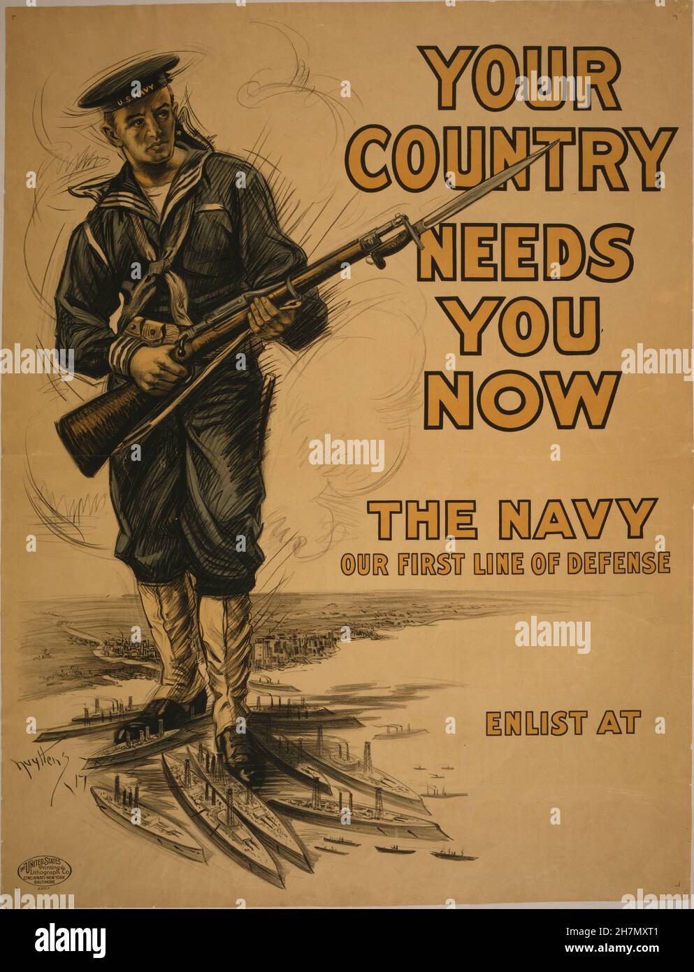 Enlist Poster - U.S World War One Propaganda - 465 Stock Photo - Alamy