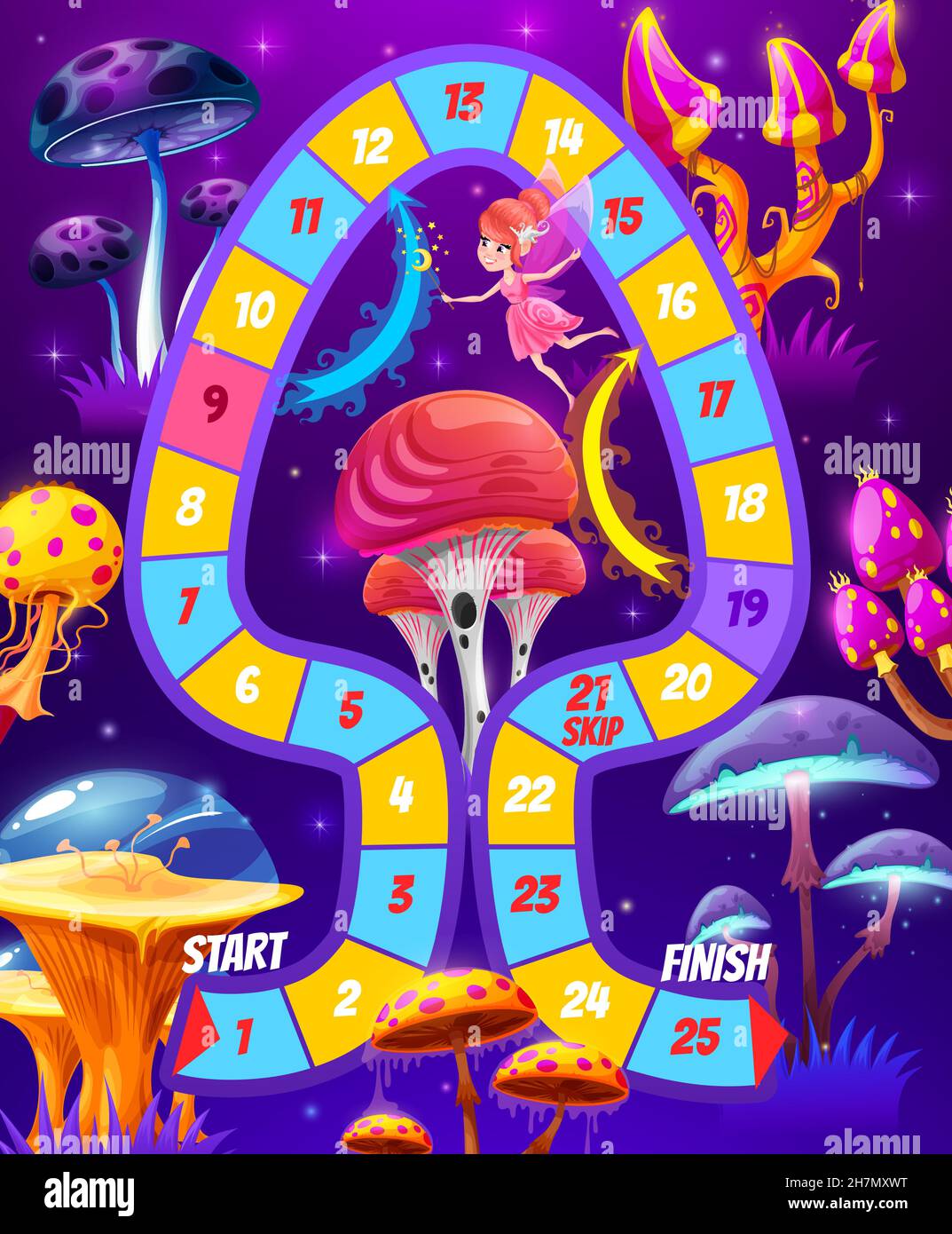 Kids boardgame with giant fantasy magic mushroom and fairy character ...