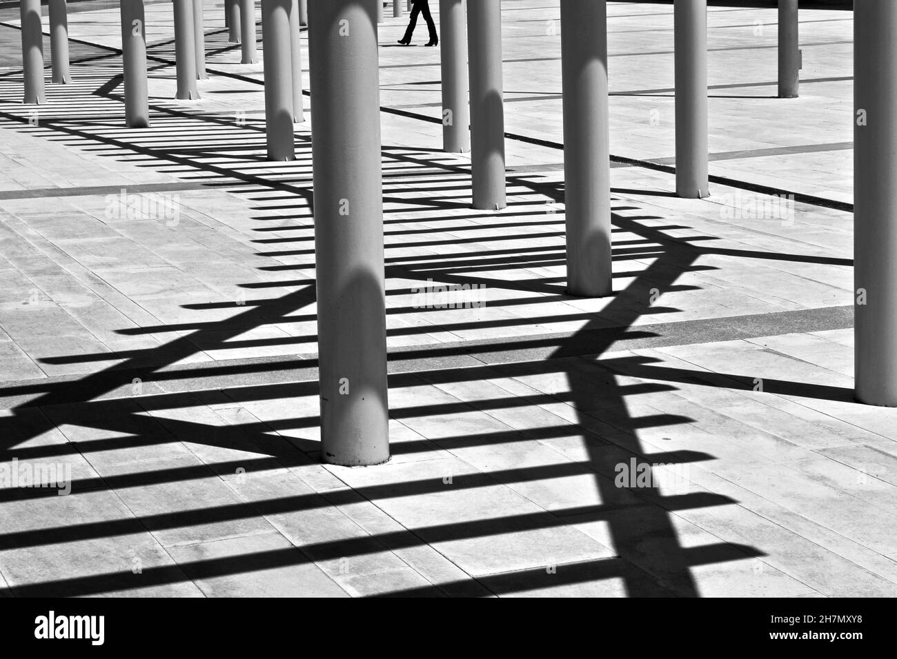 Shadow play, columns with shadows, colonnade, legs and columns, shadow ...