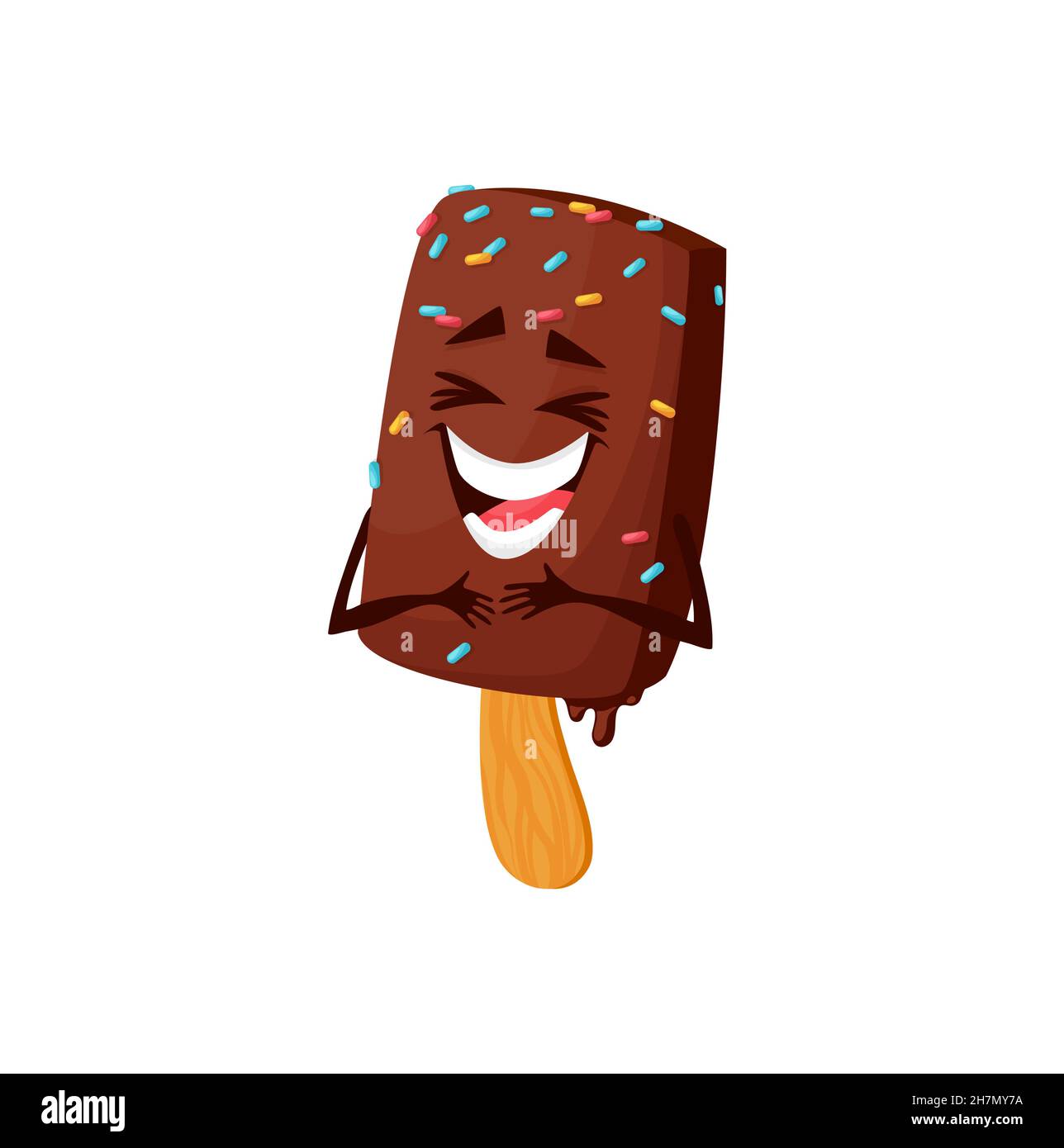 Laughing emoticon ice cream on stick covered by chocolate with color ...