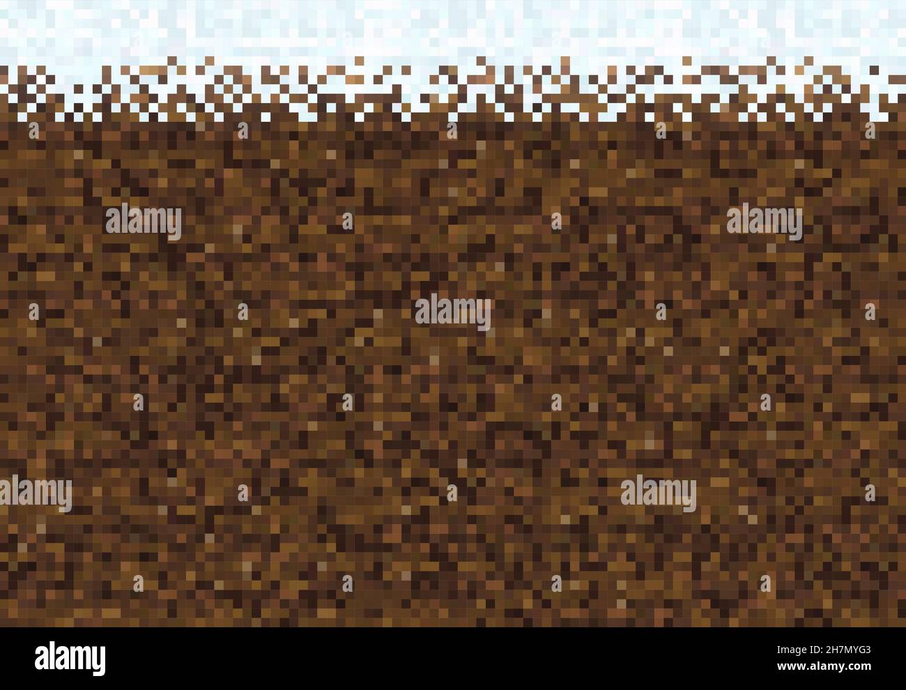 Cubic pixel game ice, snow and ground blocks, vector background pattern ...