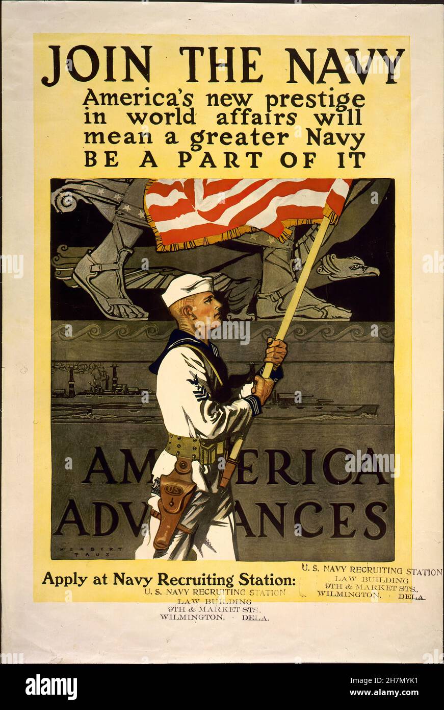Enlist Poster - U.S World War One Propaganda - 1919 - 02 Stock Photo ...