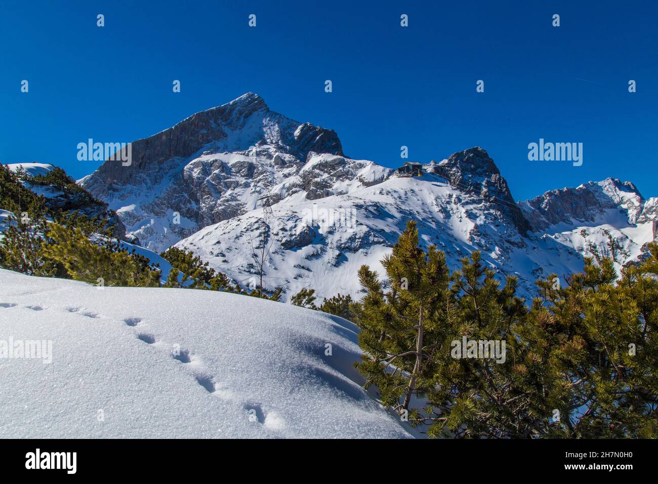Alpspitze and mountain station of the Alpspitzbahn, Garmisch ...