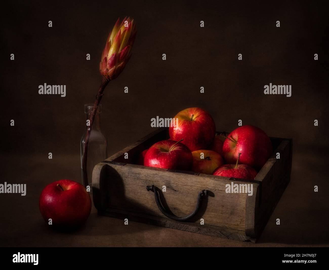 Still Life with Apples in Old Wooden Box Stock Photo - Alamy