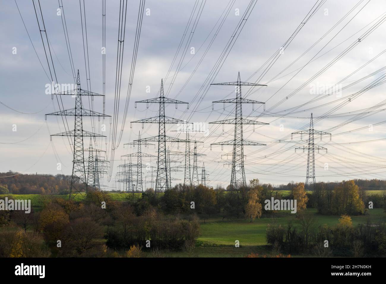 High-voltage pylons, electricity pylons, Baden-Wuerttemberg, Germany ...
