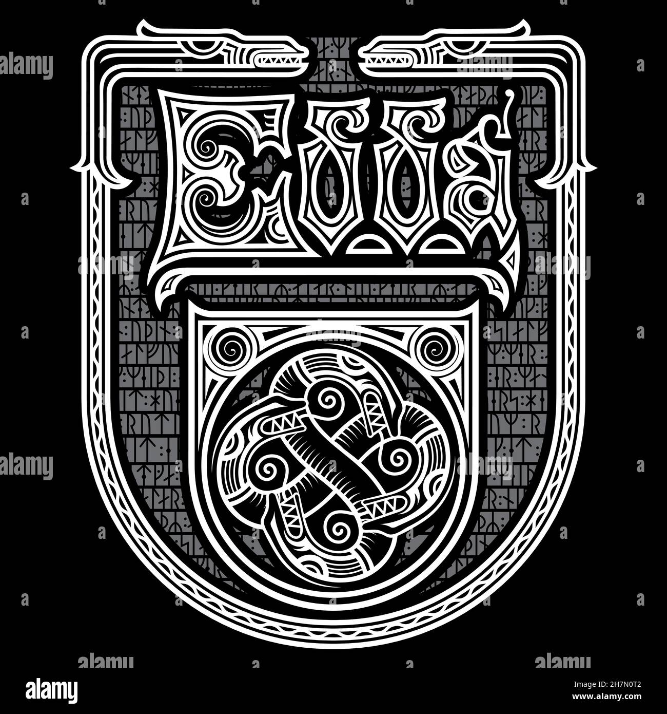 Old Norse design. Frame in the Scandinavian style with the heads of ...