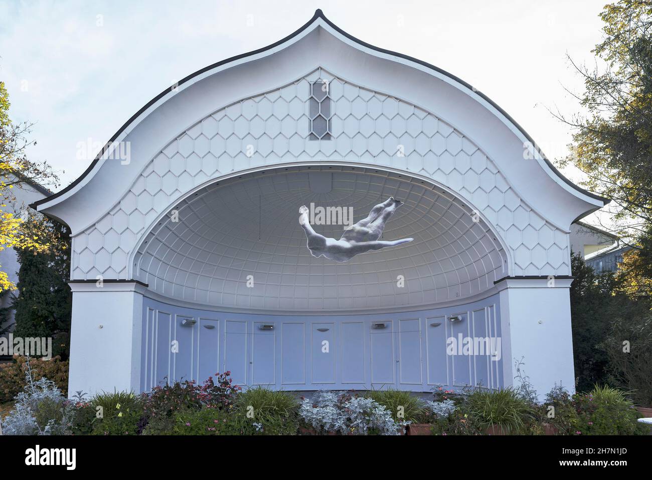 Pavilion with floating figure at the spa theatre, Bad Woerishofen ...