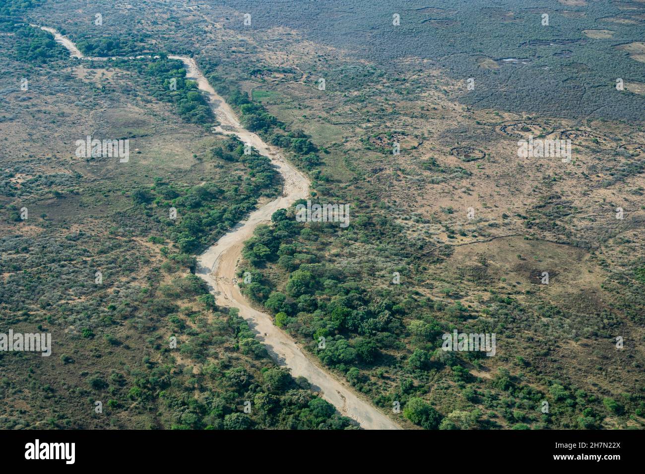 Aerial of Singaita river, Kapoita, Eastern Equatoria State, South Sudan ...