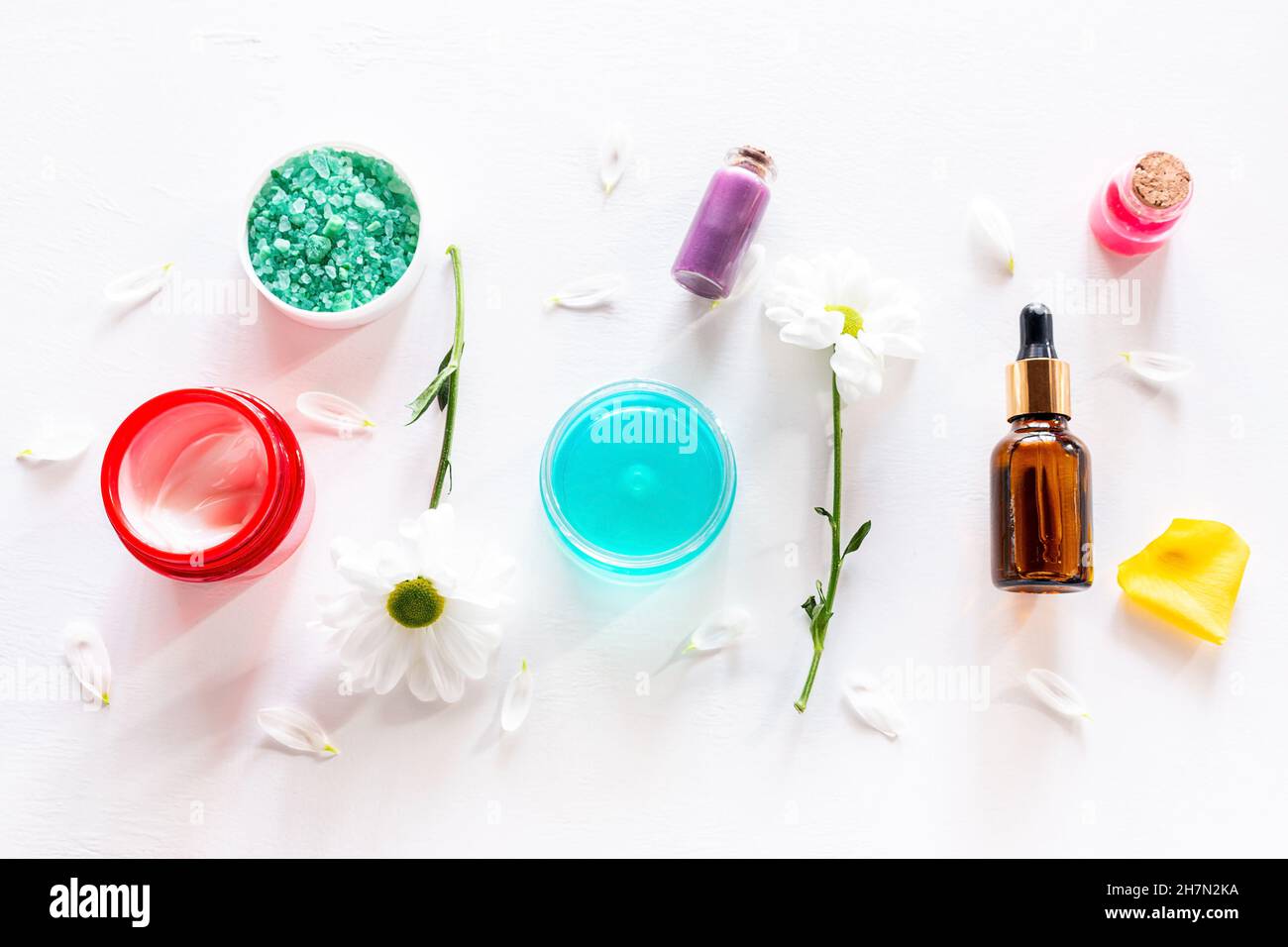 home cosmetics cream perfume oil on white background Stock Photo - Alamy