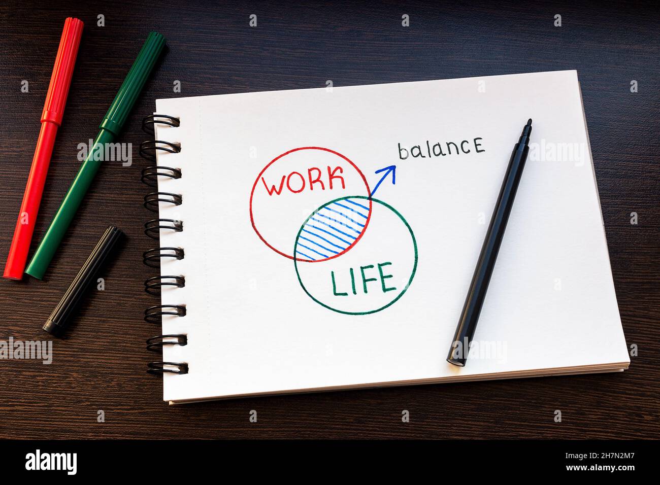 work life balance chart drawing in notebook Stock Photo - Alamy
