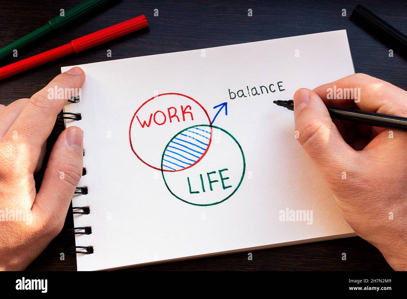 charts work-life balance drawing in notebook Stock Photo - Alamy