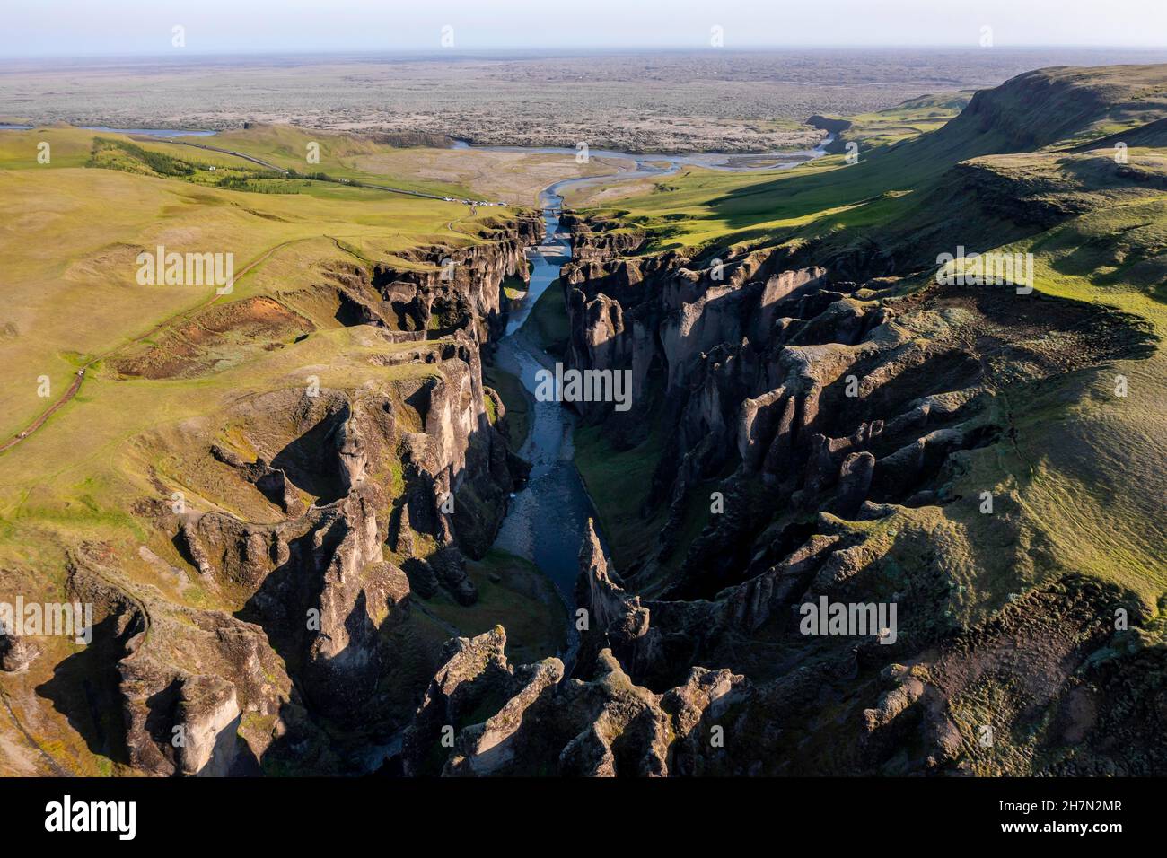 Aerial view of Fjaorargljufur Canyon, deep gorge, tufa rock, near ...