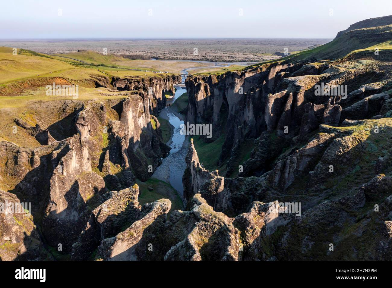 Aerial view of Fjaorargljufur Canyon, deep gorge, tufa rock, near ...