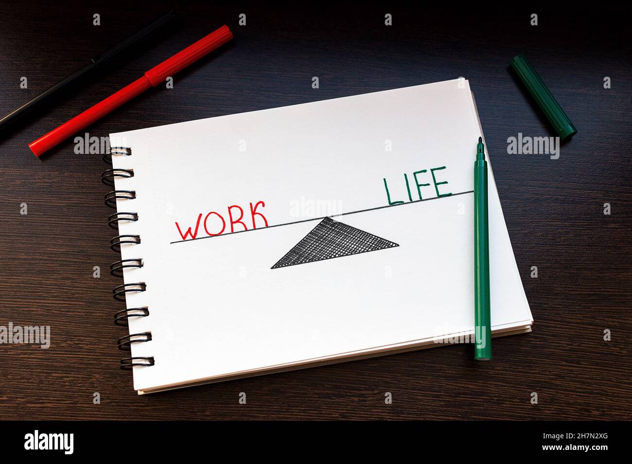 work and life balance drawing in notepad with markers Stock Photo - Alamy